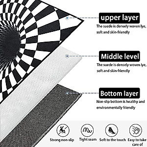 YAOC 3D Halloween Carpet Vortex Optical Illusion Rug Round Carpet Clown Doormat for Lvining Bedroom, Black White Plaid Round Rugs 3D Visual Optical Floor Mat (M-13)