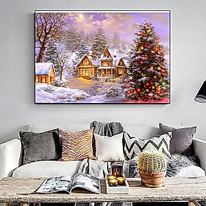 Stamped Cross Stitch Kits for Adults Beginners Snowy Christmas Tree Night Pattern 11CT Pre-Printed Fabric Embroidery Arts and Crafts Kit Needlepoint Starter DIY Wall Decor, 12 x 16 inch