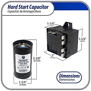 Appli Parts Hard Start kit for air conditioner includes Capacitor 88-108MFD 330V and Potential Relay for 1-3 Ton air Conditioner scroll and reciprocating compressors 208-244 Volts 1Ph APHS-1