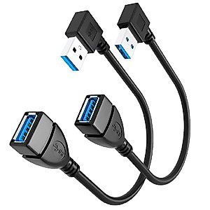 AKWOR USB 3.0 Extension Cable Left and Right Angle, 2 Pack 90 Degree USB3.0 A Male to Male Extender Cord for Laptop TV USB Disk Mouse Hard Disk Camera