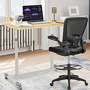 COSTWAY Mobile Height Adjustable Standing Desk, Compact Pneumatic Sit to Stand Computer Desk w/Lockable Casters, Ergonomic Rolling Laptop Table w/Steel Frame for Home Office (Natural)