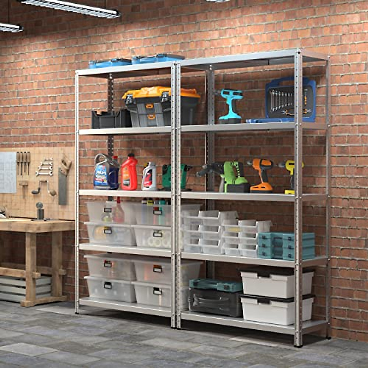 Tangkula Garage Storage Shelves for Free Combination, 5-Tier Heavy Duty Metal Shelving Unit, Multipurpose Organizing Rack for Basement Warehouse Garage, Simple Assembly, 39 x 16 x 74 Inch (1, Silver)