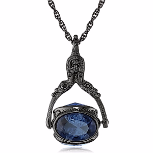 1928 Jewelry Sapphire Blue Crystal 3 Sided Rotating Spinner Pendant Necklace For Women, 30 Inches
