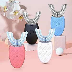 Electric Toothbrush with U-Shaped Toothbrush, Whitening Massage Toothbrush, Electric Toothbrush U-Shaped Ultrasonic Silicone 360 Degrees Automatic Blue Light Toothbrush for Home Use - Pink 3-7Y