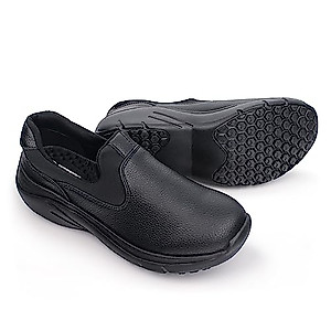 Hawkwell Women's Slip on Lightweight Lycra Nursing Shoes Comfortable Slip Resistant Work Shoes,Black Synthetic Leather,8 M US