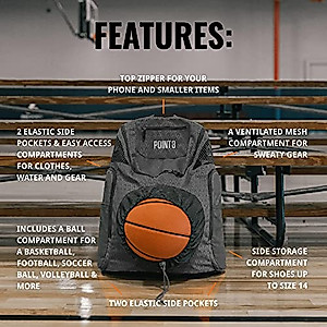 POINT3 Basketball Backpack Road Trip 2.0, Bag with Drawstring for Soccer, Volleyball & More, Compartments for Shoes, Water, & Clothes, Water Resistant Equipment Bag, Unisex Sports Backpack - Grey