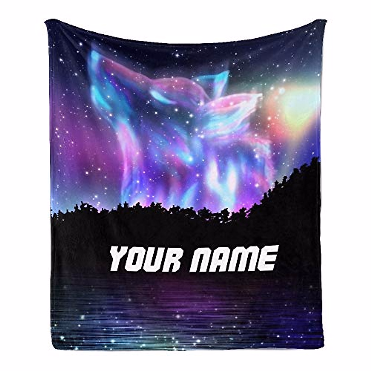 CUXWEOT Custom Throw Blanket with Your Name Text,Personalized Galaxy Wolf Fantasy Super Soft Fleece Blanket for Couch Sofa Bed (50 X 60 inches)