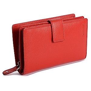 SADDLER Womens Luxurious Leather Bifold RFID Wallet Clutch Zipper Purse| Designer High Capacity Credit Card Holder with Large Zipper Coin Purse for Ladies | Gift Boxed - Red