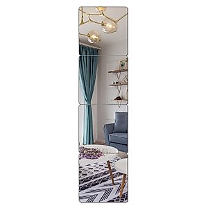 JEOYOO Full Length Mirror Unbreakable Gym Mirrors for Home Gym, 12"X12"X0.12", 4 Pcs, Plexiglass Locker Mirror Tiles, Body Workout Wall Mirror for Bedroom, Over The Door Mirror Wall-Mounted Sticker