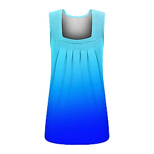 Ceboyel Boho Tank Tops for Women Womens 2023 Gradient Tank Tops Summer Sleeveless Causal Shirt Square Neck Dressy Blouse Beach Trendy Ladies Outfits Blue X