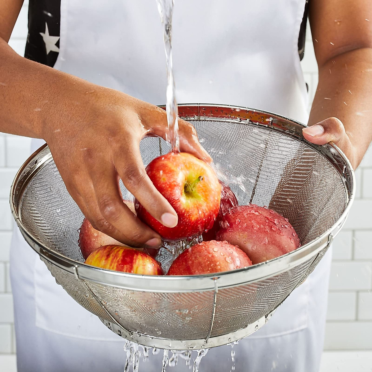 Large Fine Mesh Pasta Strainer, Metal Colander for Rice, Quinoa, Yogurt (10 x 4 In)