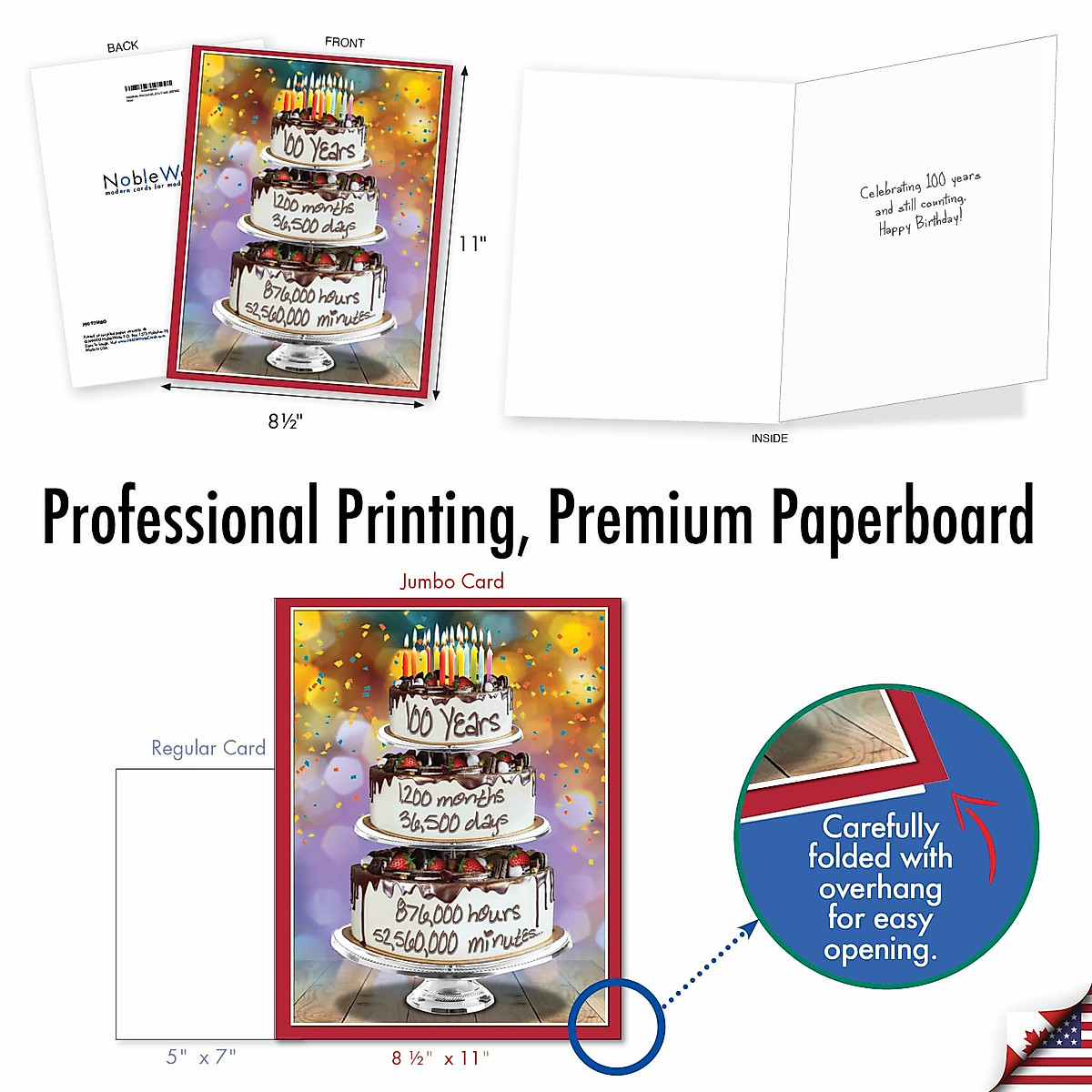 NobleWorks - Humorous Milestone Birthday Greeting Card Greeting Card (8.5 x 11 Inch) - Time Count Milestones 100 J9097MBG