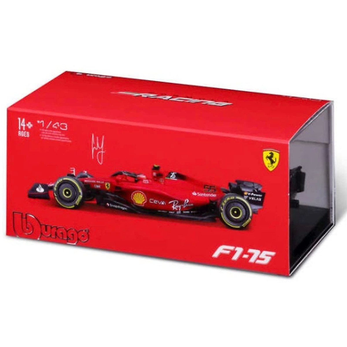 Bburago - 1/43 Scale Model Compatible with Ferrari Replica Miniature Compatible with Scuderia F1-75 # 55 Compatible with Carlos Sainz Replica Model 2022 Racing
