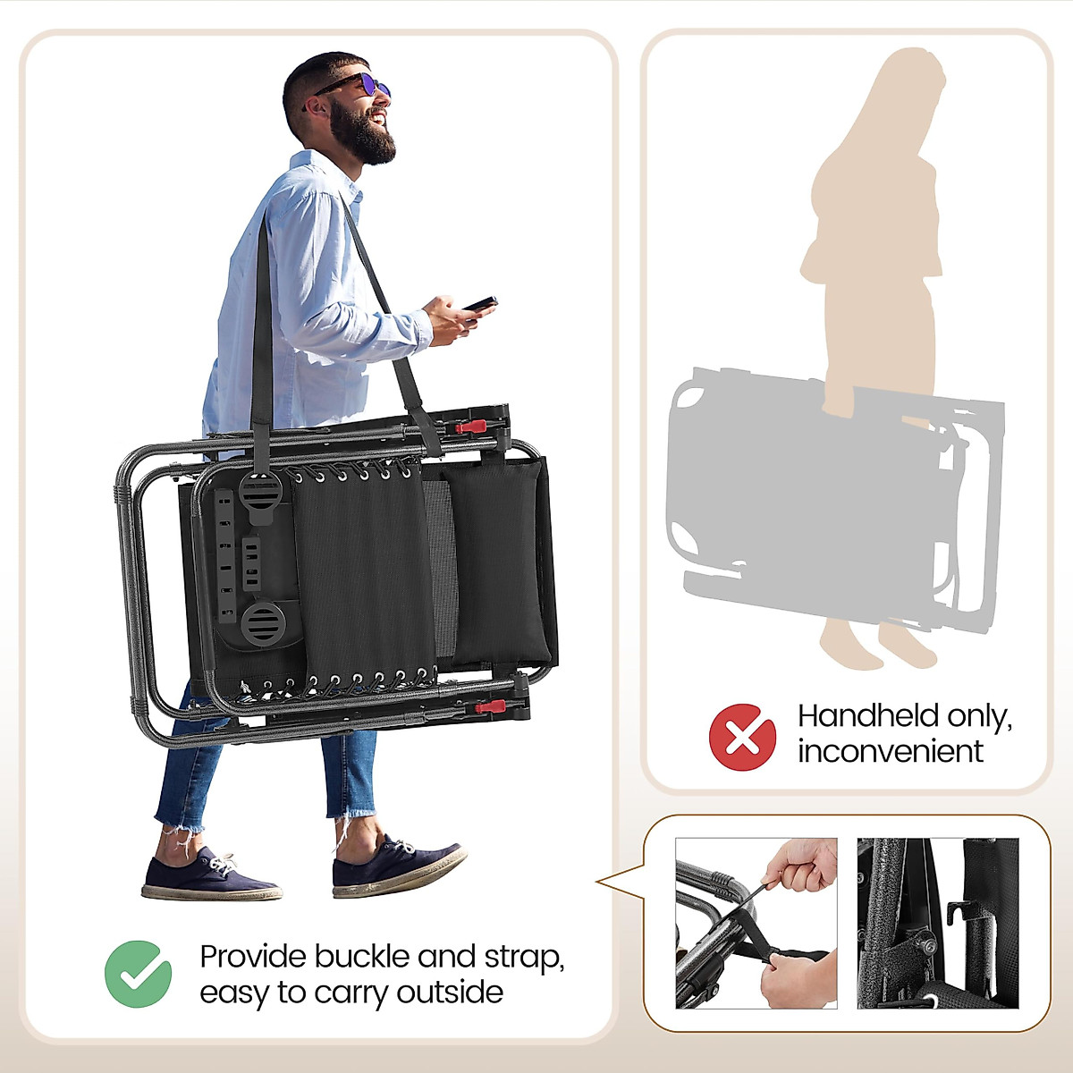 Yaheetech Zero Gravity Recliners Outdoor Adjustable Folding Reclining Lounge Chairs w/Pillows, Cup Holder Trays and Carry Strap for Patio Backyard Beach Black Set of 4