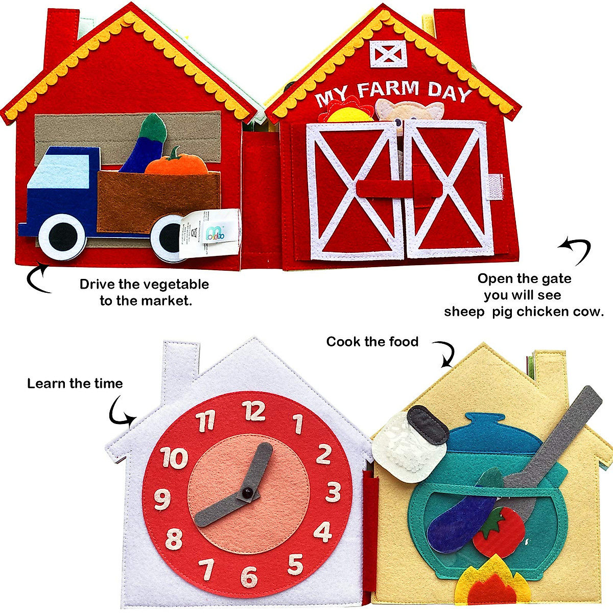 MOVEBO- Quiet Book Toddler Book (My Farm Day),Farm Animals Activity Busy Book,Felt Book,Quiet Book for Toddlers and Children