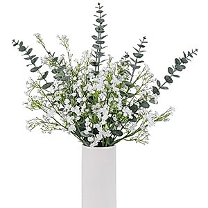 18pcs Babys Breath Eucalyptus Leaves Bouquet Gypsophila Artificial Flowers and Faux Greenery for Home Decor
