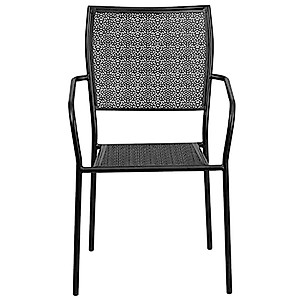 Flash Furniture Commercial Grade Black Indoor-Outdoor Steel Patio Arm Chair with Square Back