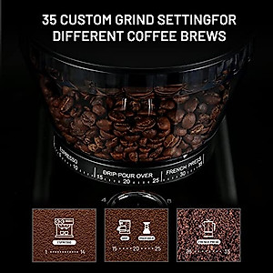 Secura Conical Burr Coffee Grinder, Adjustable Burr Mill with 35 Grind Settings, Electric Coffee Bean Grinder for 2-12 Cups, Black, Large