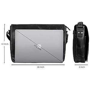 Leather Messenger Bag for Men 16" Full Grain Leather Laptop Bag Vintage Crossbody Office Satchel Travel ShoulderBag