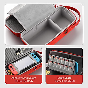 UYIYE Carrying Storage Case for Nintendo Switch/Switch OLED Model (2022),Portable Travel All Protective Hard Messenger Bag Soft Lining 16 Games for Switch Console Pro Controller & Accessories red