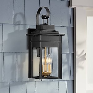 Franklin Iron Works Bransford Rustic Farmhouse Outdoor Wall Light Fixture Black 3-Light 19" Clear Glass Shade for Exterior Barn Deck House Porch Yard Patio Outside Garage Front Door Garden Home