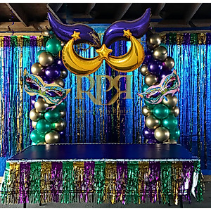 Mardi Gras Balloon Garland Kit,108 PCS Purple Green Gold Balloons Mask Sign Foil Balloons for Mardi Gras Masquerade New Orleans Party