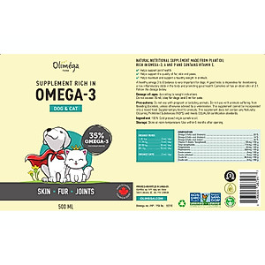 Camelina Oil for Dogs & Cats, 500mL by Olimega Farm | High in Omega-3 & Vitamin E | Support for Healthy Joints, Coat & Skin | Alternative to Salmon Oil for Dogs | Made in Canada | Pack of 2