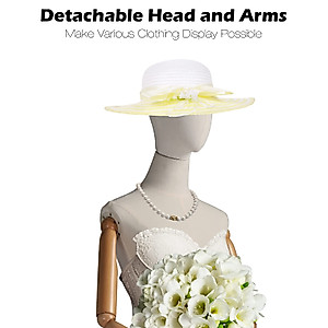 Bonnlo Dress Form with Head and Posable Wood Arms, Height Adjustable Mannequin Torse Body, Female Clothing Display Model with Metal Base