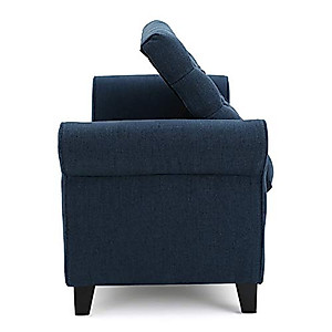 Christopher Knight Home Keiko Fabric Armed Storage Bench, Dark Blue, Dimensions: 19.75”D x 50.00”W x 20.5”H