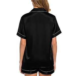 SWOMOG Women's Satin Pajamas Short Sleeve Sleepwear Soft Silk Button Down Loungewear Pjs Shorts Set Black