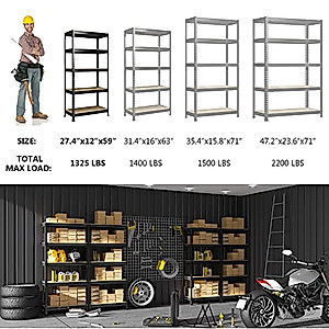 PrimeZone Storage Shelves 5 Tier Adjustable Garage Storage Shelving, Heavy Duty Metal Storage Utility Rack Shelf Unit for Warehouse Pantry Closet Kitchen, 28" x 12" x 59", Black