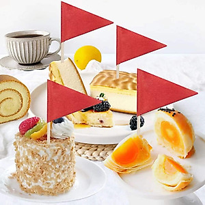 100 Pcs Solid Red Toothpick Flags Small Mini Plain Red Color Triangle Stick Cupcake Toppers Flags DIY Decoration
