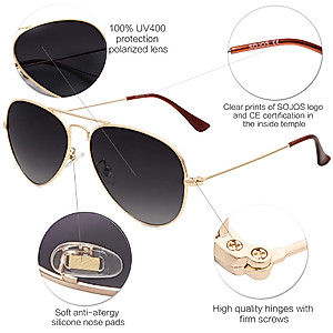 SOJOS Classic Aviator Polarized Sunglasses for Men Women Vintage Retro Style,Gold/Gradient Grey