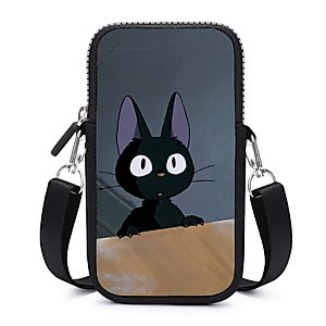 Anime Funny Black Cat Crossbody Cell Phone Purse Bag Mini Cellphone Shoulder Bags Wallet For Women