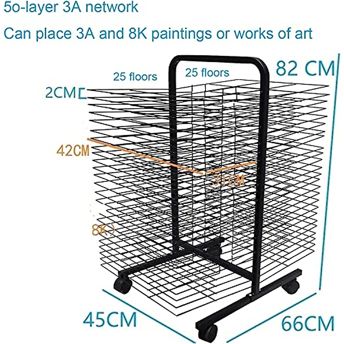 Art Drying Rack, Drying Rack, Mobile Art Drying Rack with Wire Rack for Artwork, Drying and Printing Rack, Ideal for Schools and Art Clubs (Size : 50-Layer)
