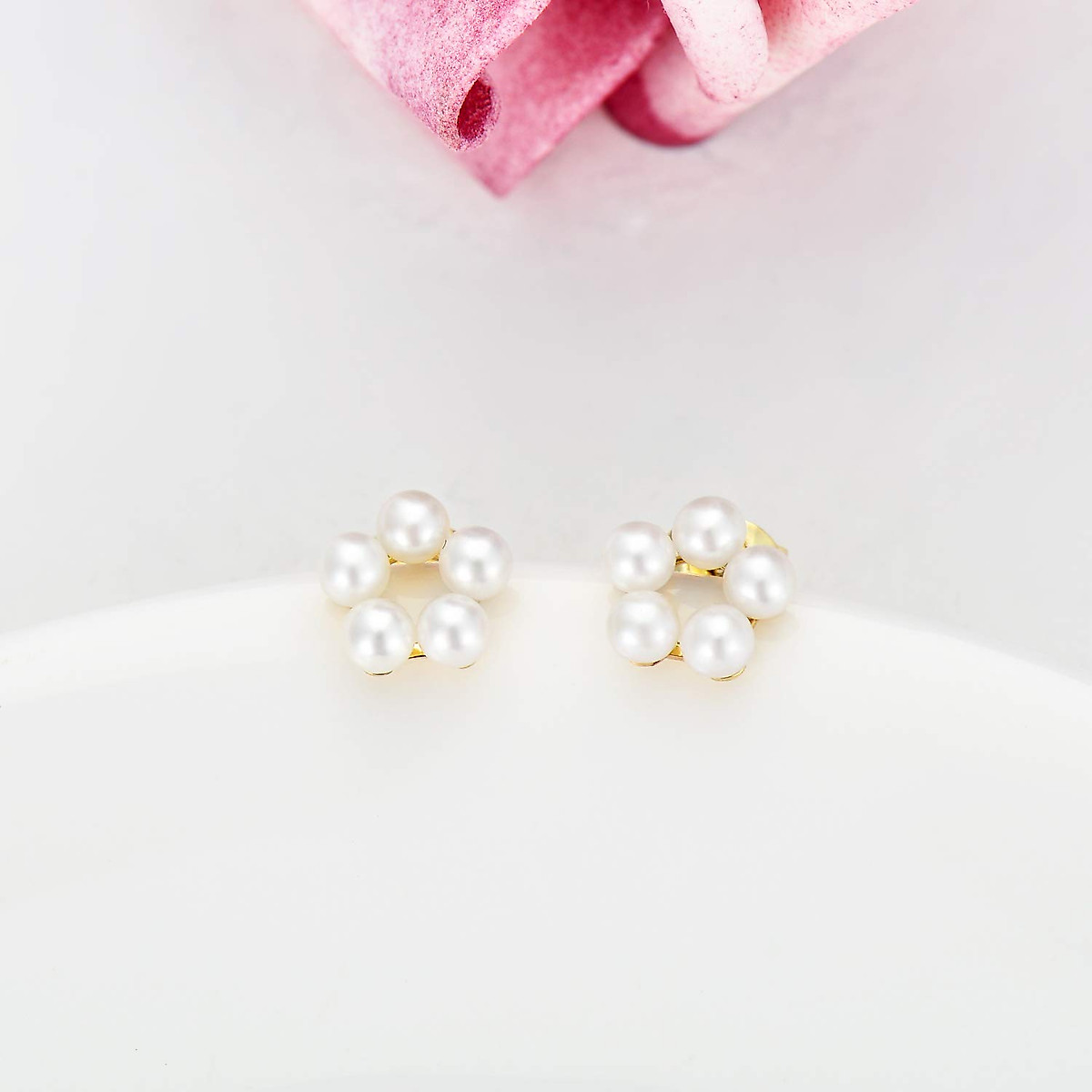 14K Solid Gold Pearl Earrings for Women, Quality Freshwater Cultured Pearl Studs Earrings Gold Jewelry Gift for Wife, Mother, Girl