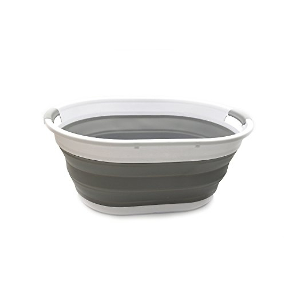 SAMMART 39L Collapsible Plastic Laundry Basket-Oval Tub/Basket-Foldable Storage Container-Portable Washing Tub-Space Saving Laundry Hamper, Water capacity:30L (Grey), Size : 24 x 17.7 x 10.75 inches