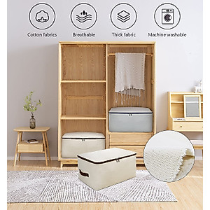 Pack of 2, 27.5 * 19.7 * 11",100% Cotton Breathable Soft Big Storage Bags for King/Queen Size Blankets, Duvets, Pillows, Sweaters, Down Jackets in Wardrobe Closet