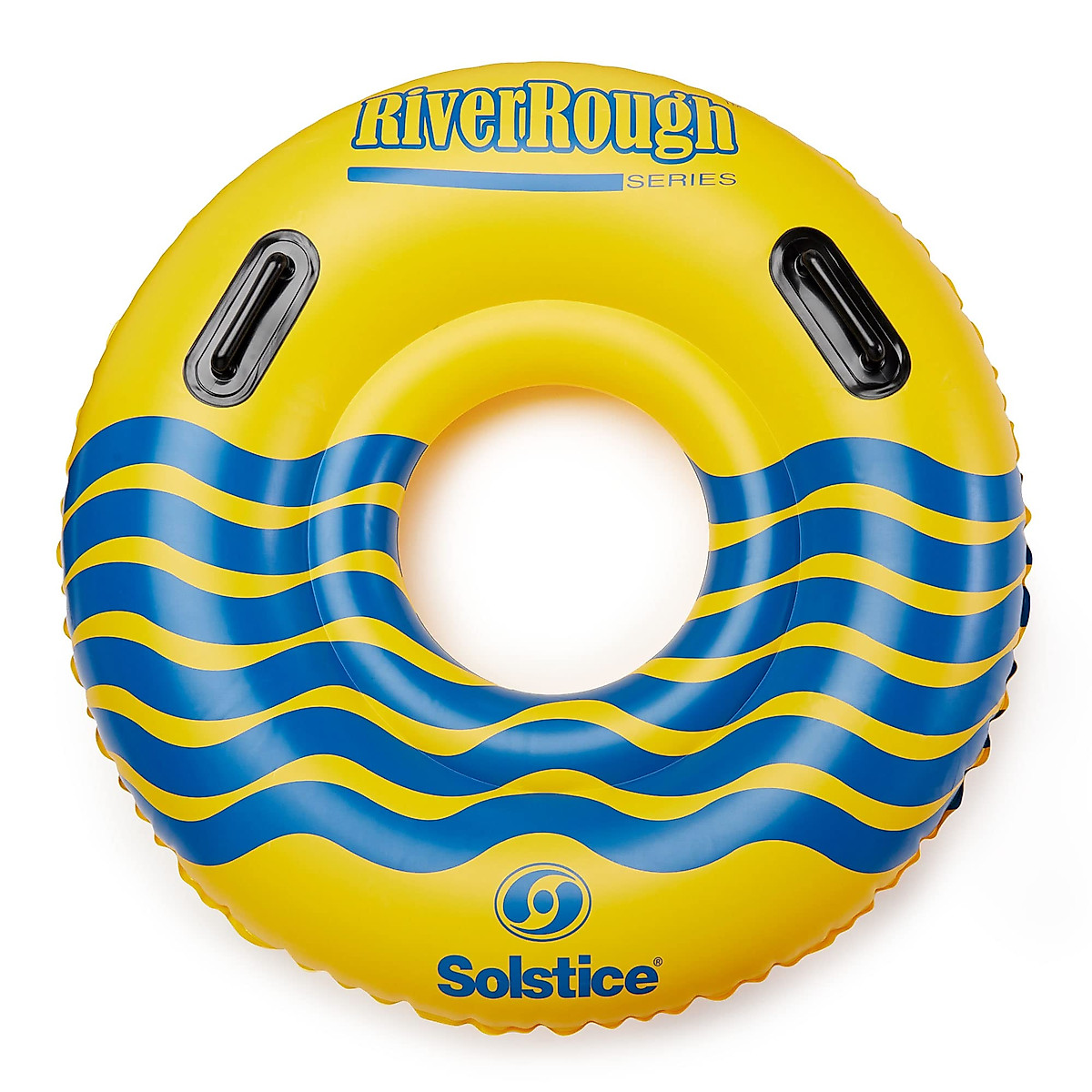 Swimline 17035ST Solstice River Rough 48" Round Heavy Duty Inflatable Inner Tube Swimming Pool 1 Person Lake Float with Handles, Yellow/Blue
