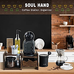 Soulhand Coffee Station Organizer with Drawer, Wooden Coffee Bar Accessories Organizer for Countertop, 48 Large Coffee Pods Storage Organizer, K-Cup Organizer for Home Office (Brown)