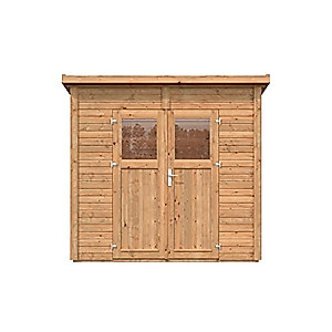 Leisure Season Urbano Lean to Shed Kit - Modern Weatherproof Outdoor Storage Shed with Floor, Doors, Plexiglass Windows, Pent Roof - Nordic Spruce Wood Shed Kit - Medium Brown, 8'x4' (URB8X47853)