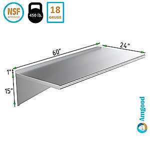 AmGood 24" X 60" Stainless Steel Wall Shelf | Metal Shelving | Garage, Laundry, Storage, Utility Room | Restaurant, Commercial Kitchen | NSF