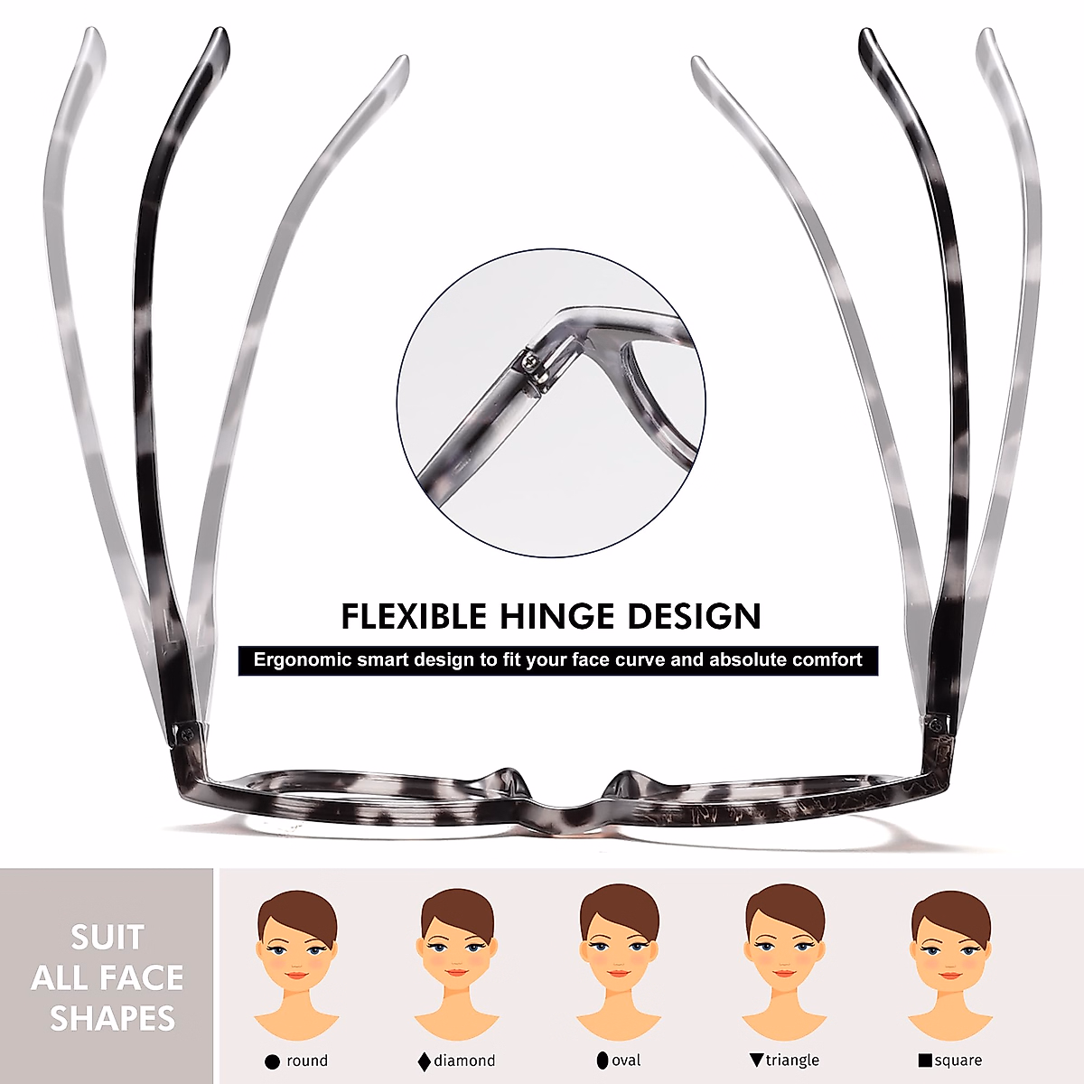 Przene 4 Pack Reading Glasses with Spring Hinge Blue Light Blocking Glasses for Women Men Oval Frame