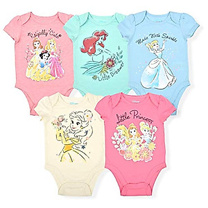 Disney Princess 5-Pack Girls Leotard Bodysuits for Infants and Newborn Babys