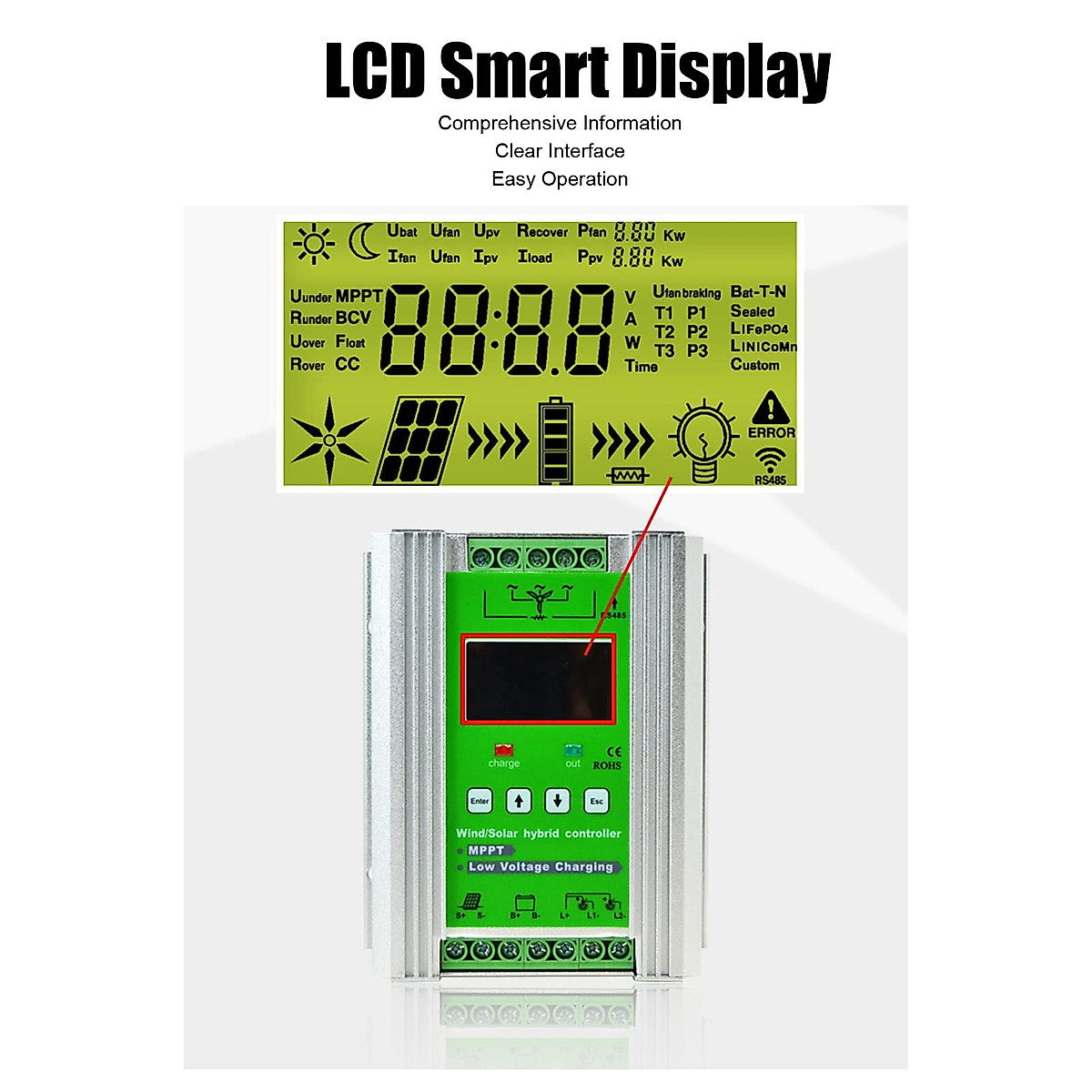 Battery Off Grid Controller, Wind Turbine Solar Hybrid, MPPT Charge Boost Controller, 400W Solar Wind Hybrid Charge Regulator 12V/24V Auto Identification System Voltage, Wind Turbine Generator ve