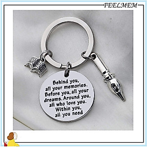FEELMEM Creative Writer Gift Future Author Keychain Gift Novelist Gift Behind You All Memories Before You All Your Dream