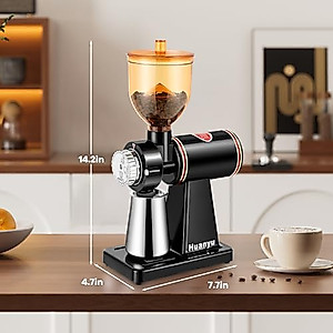 Huanyu Stainless Steel Coffee Grinder Electric with 8 Grinding Settings Flat Burr Coffee Grinder Adjustable Burr Coffee Grinders for Home Use Black