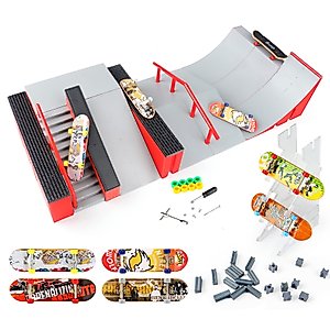 Finger Skateboard Ramp Set, MOMSIV 3PCS Combined Mini Desktop Finger Skate Park Kit with Kickers Stair and Handrails Parts for Ultimate Finger Tech Training Props Cake Decor Interactive Game - Style A