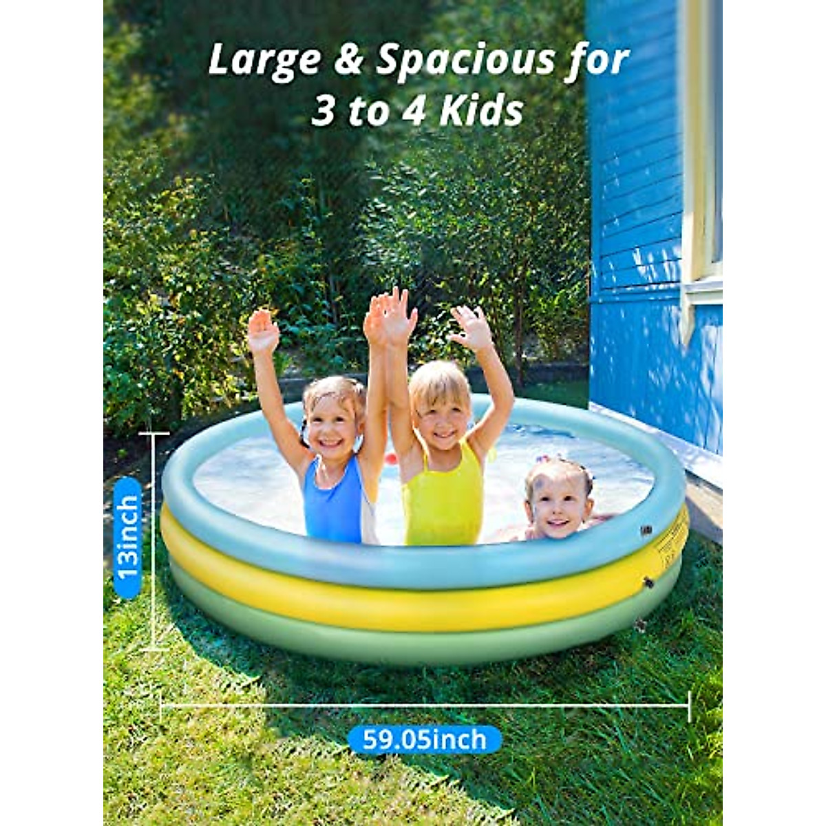 AKASO Inflatable Kiddie Pool for Toddlers Baby, 59'' x 13'' Portable Blow Up Swimming Pool, 3 Rings Child Paddling Pool for Outside, Garden, Backyard, Indoor Ball Pit/Fishing/Toys Summer Water Party