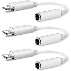 [Apple MFI Certified] 3 Pack for iPhone Headphone Adapter, iPhone 3.5mm Headphone Aux Audio Dongle Splitter Jack Adaptor for iPhone 12/11/11 Pro/XR/XS/X 8 7/iPad/iPod, Support All iOS System(White)